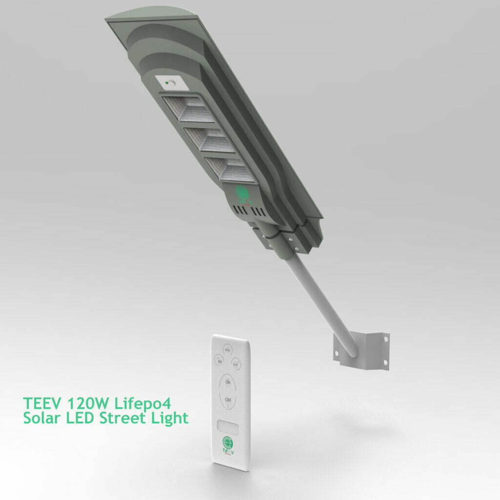TEEV 120W LED Solar Street Light with Motion Sensor and Remote Control ...
